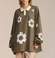 China Small Quantity Clothing Manufacturer Casual Long Sleeve Puff Print Snowflake Loose Unisex Polo T Shirt for sale
