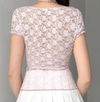 China Small Quantity Clothing Manufacturer Women'S 95% Polyester 5% Spandex Short Sleeve Square Collar Lace Top for sale