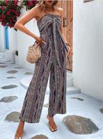 China Oem Apparel Manufacturers Women'S Sleeveless Halter Tied Backless Belted Wide Leg Pants Jumpsuit Rompers for sale
