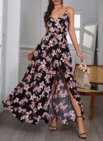 China Custom Clothing Factory China Women'S Summer Floral Printed Sleeveless V Neck Maxi Dress for sale