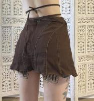 China Oem Apparel Manufacturers Women'S Brown Lace Up Denim Culottes Slim Wide Leg Shorts for sale