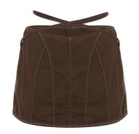 China Oem Apparel Manufacturers Women'S Brown Lace Up Denim Culottes Slim Wide Leg Shorts for sale