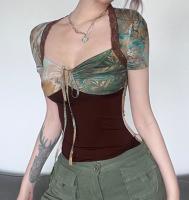 China Custom Clothing Factory Women'S Short Sleeves Slim Crop Top Sexy Pleated Bustier Square Neck Strappy Vest for sale