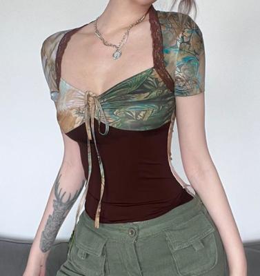 China Custom Clothing Factory Women'S Short Sleeves Slim Crop Top Sexy Pleated Bustier Square Neck Strappy Vest for sale