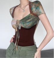 China Custom Clothing Factory Women'S Short Sleeves Slim Crop Top Sexy Pleated Bustier Square Neck Strappy Vest for sale