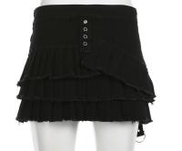 China Small Quantity Clothing Manufacturer Women'S Sexy Denim Pleated Skirt D Buckle Zipper Irregular Skirt for sale