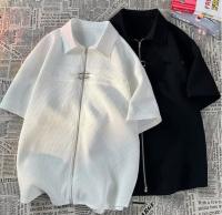 China Custom Apparel Manufacturers Men'S Summer Waffle Polo Shirt  Short Sleeve  Zipper Up T Shirt for sale