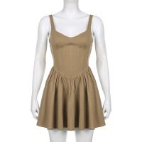 China Apparel Custom Vendor Women'S Fishbone Suspender Skirt Pleated Waist Zipper Dress for sale