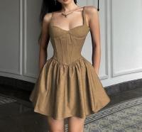 China Apparel Custom Vendor Women'S Fishbone Suspender Skirt Pleated Waist Zipper Dress for sale