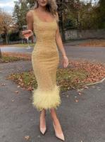 China Custom Apparel Vendor Ladies Sleeveless 95% Poly 5% Spandex With Feather Sequins Sexy Dress for sale