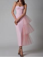 China Custom Apparel Factory 100% Polyester Women's Sleeveless V Neck Maxi Dress Long Mesh Slim Slit Dress for sale