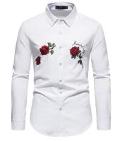 China Apparel Custom Factory China Men'S Polyester Blend Casual Long Sleeve Rose Embroidery Square Neck Shirt for sale