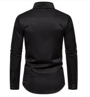 China Apparel Custom Factory China Men'S Polyester Blend Casual Long Sleeve Rose Embroidery Square Neck Shirt for sale