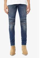 China Custom Apparel Supplier Men'S Blue Slim Fit Jeans Stretch Destroyed Ripped Skinny Jeans Knee Zipper Jeans for sale