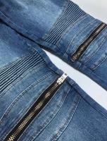 China Custom Apparel Supplier Men'S Blue Slim Fit Jeans Stretch Destroyed Ripped Skinny Jeans Knee Zipper Jeans for sale