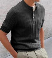 China Custom Apparel Factory Men'S 100% Acrylic Polo Shirt Lapel Short Sleeved Slim Fit Knitted Shirt for sale