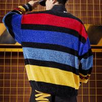 China small quantity clothing manufacturer Drop Shoulder Graffiti Rainbow Striped Sweater Chenille Ins Lazy Half Turtleneck for sale