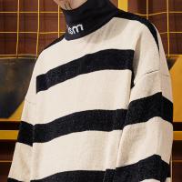 China small quantity clothing manufacturer Drop Shoulder Graffiti Rainbow Striped Sweater Chenille Ins Lazy Half Turtleneck for sale