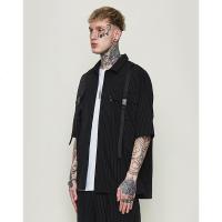 China 180gsm Spring Summer Striped Men Shirts Ribbons Patchwork Poplin Loose Lapel Shirt for sale