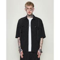 China 180gsm Spring Summer Striped Men Shirts Ribbons Patchwork Poplin Loose Lapel Shirt for sale