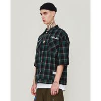 China 140 Gram Grid Short Sleeved Embroidery Mens Shirts Square Collar for sale
