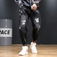 China Customized Logo Polyester Haren Nine Point Pants Loose Dark Blue Jeans for sale