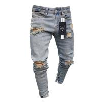 China High Waist Nostalgic Men'S Stretch Ripped Jeans Drawstring Closure for sale