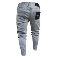 China High Waist Nostalgic Men'S Stretch Ripped Jeans Drawstring Closure for sale