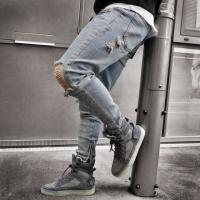 China High Waist Nostalgic Men'S Stretch Ripped Jeans Drawstring Closure for sale