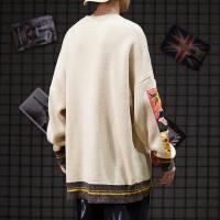 China Khaki Color Block Drop Shoulder Mens Warm Sweaters Breathable for sale