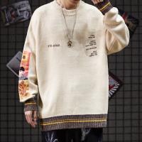 China Khaki Color Block Drop Shoulder Mens Warm Sweaters Breathable for sale