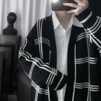 China 12GG Black And White Grid Mens Warm Sweaters Collarless Lazy Wind for sale