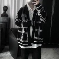 China 12GG Black And White Grid Mens Warm Sweaters Collarless Lazy Wind for sale