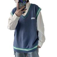 China Custom Graphic Sleeveless V Neck Sweater Vest Pullover 55% Acrylic Fibers 45% Cotton for sale