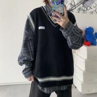 China Custom Graphic Sleeveless V Neck Sweater Vest Pullover 55% Acrylic Fibers 45% Cotton for sale