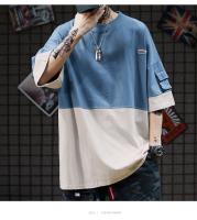 China Color Matching Round Neck Men Streetwear T Shirts Sublimation Logo for sale