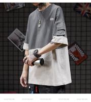 China Color Matching Round Neck Men Streetwear T Shirts Sublimation Logo for sale