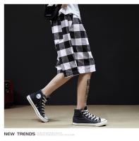 China BEIANJI Cotton Polyester Black White Checkered Shorts Garment Dyed for sale