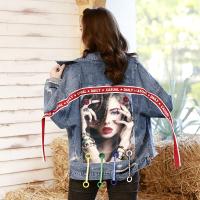 China custom clothing factory China Printed Personality Ladies Jackets Coats BF Loose Fit Denim Jacket for sale