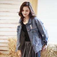 China Washed Light Blue Loose Denim Blazer For Women for sale