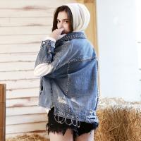 China BEIANJI Irregular Ripped Denim Top Heavy Industry Nail Bead for sale