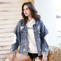 China BEIANJI Irregular Ripped Denim Top Heavy Industry Nail Bead for sale