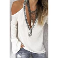 China Strapless Women'S Solid Color Sweater Deep V Neck Long Sleeve Ladies Stylish Tops for sale
