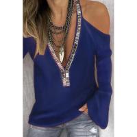 China Strapless Women'S Solid Color Sweater Deep V Neck Long Sleeve Ladies Stylish Tops for sale