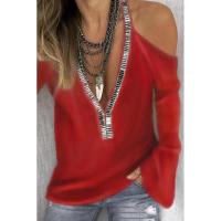 China Strapless Women'S Solid Color Sweater Deep V Neck Long Sleeve Ladies Stylish Tops for sale