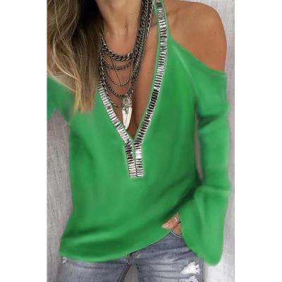 China Strapless Women'S Solid Color Sweater Deep V Neck Long Sleeve Ladies Stylish Tops for sale