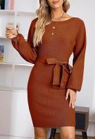 China Knit Solid Color Slim Women'S Long Sleeve Off - Shoulder Dress Clothing For Small Business for sale