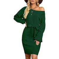 China Knit Solid Color Slim Women'S Long Sleeve Off - Shoulder Dress Clothing For Small Business for sale