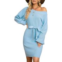 China Knit Solid Color Slim Women'S Long Sleeve Off - Shoulder Dress Clothing For Small Business for sale