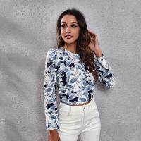 China Custom Long Sleeves Women'S Summer Top Printing Beech Blouse With Round Neck Open Back Straps for sale